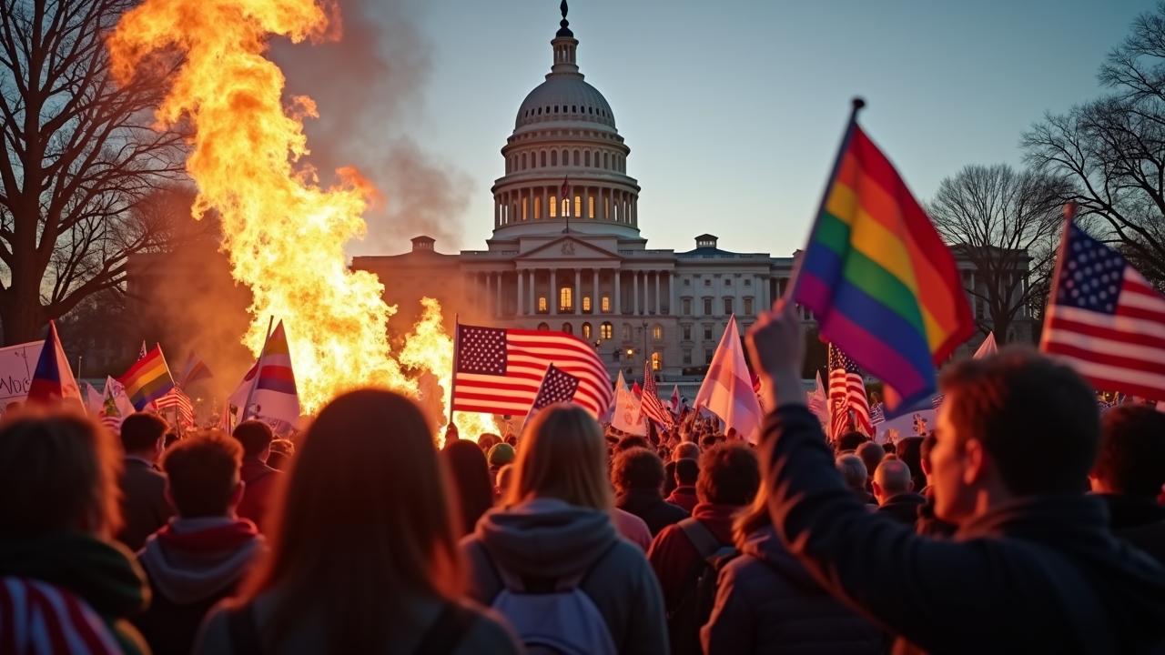 JUST IN: Patriots Burn Pride Flag Outside ICE Portland In Tense Standoff
