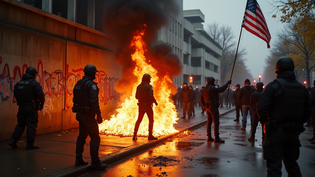 JUST IN: Antifa Rioters Torch American Flag Outside Portland ICE Facility